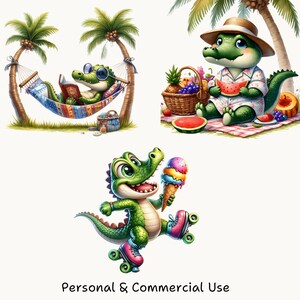 Summer Alligator Clipart Set, Cute Reptile Beach Party Graphics ...