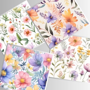 Floral Medley Digital Paper - Watercolor Flower Backgrounds - 12 ...