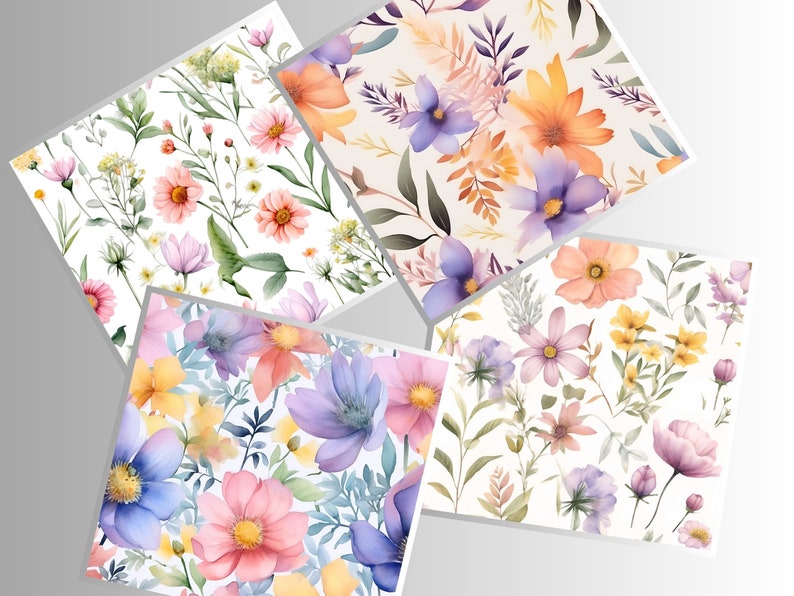 Floral Medley Digital Paper Watercolor Flower Backgrounds - Etsy