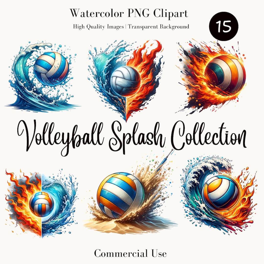 Volleyball Splash Clipart Set - Fire, Water, Sand Splash Designs for ...