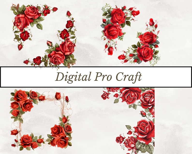 15 Red Roses Flower Border Clipart High Quality Png-jpgs - Etsy Australia