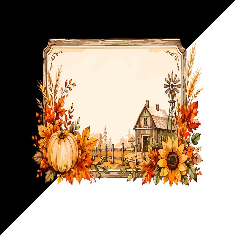 Watercolor Autumn Harvest Borders Bundle, Pumpkin Clipart PNG, Fall ...