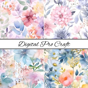 Floral Medley Digital Paper - Watercolor Flower Backgrounds - 12 ...