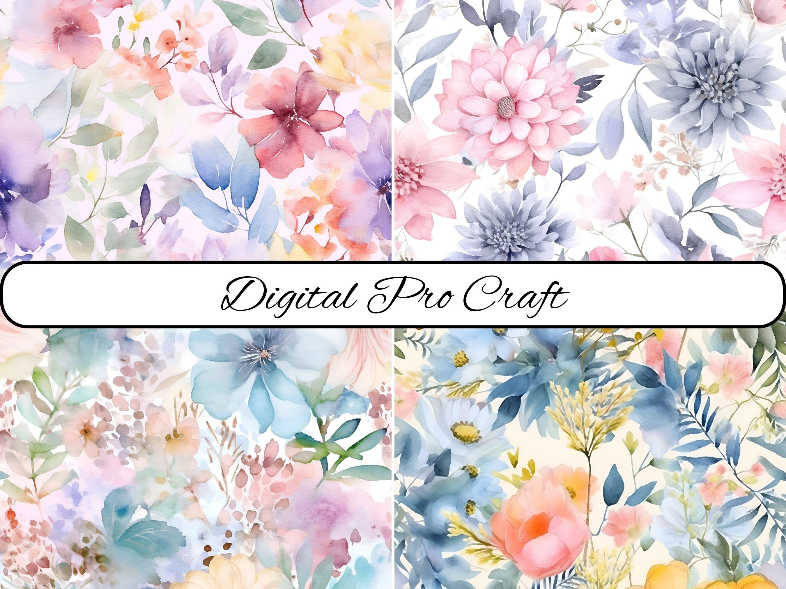 Floral Medley Digital Paper - Watercolor Flower Backgrounds - 12 ...
