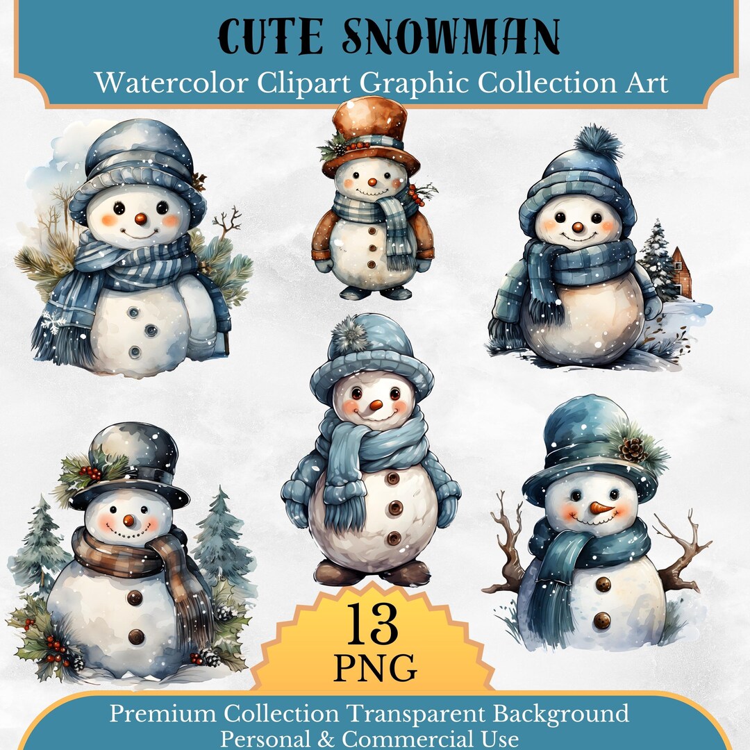 Watercolor Cute Snowman Clipart Bundle, Digital Download, Digital ...