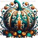 Elegant Fall Pumpkin Clipart PNG - 9 Intricate Turquoise and Orange ...