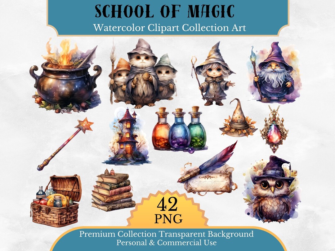 Wizard School Watercolor Clip Art - 42 Designs - Transparent PNG ...