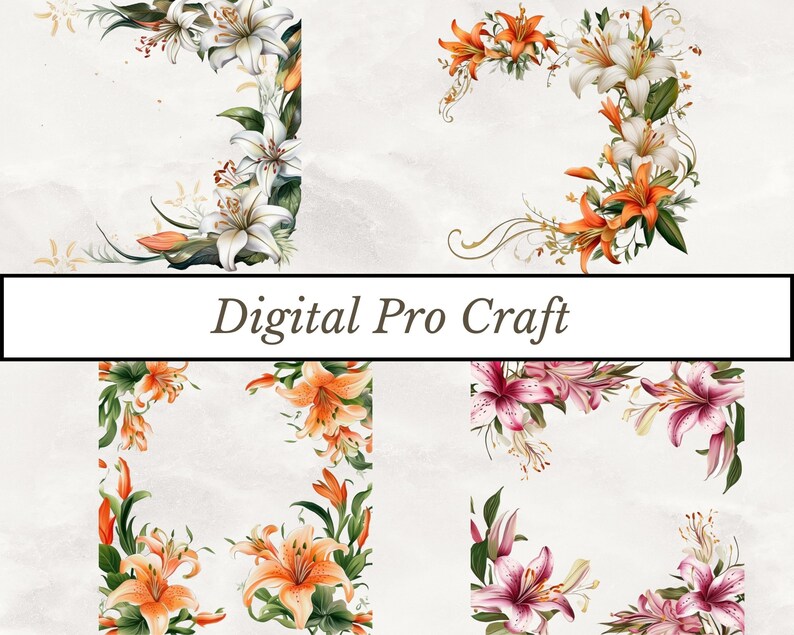 16 Lilies Flower Corners Clipart, Flower Corners, Flower Borders, PNG ...