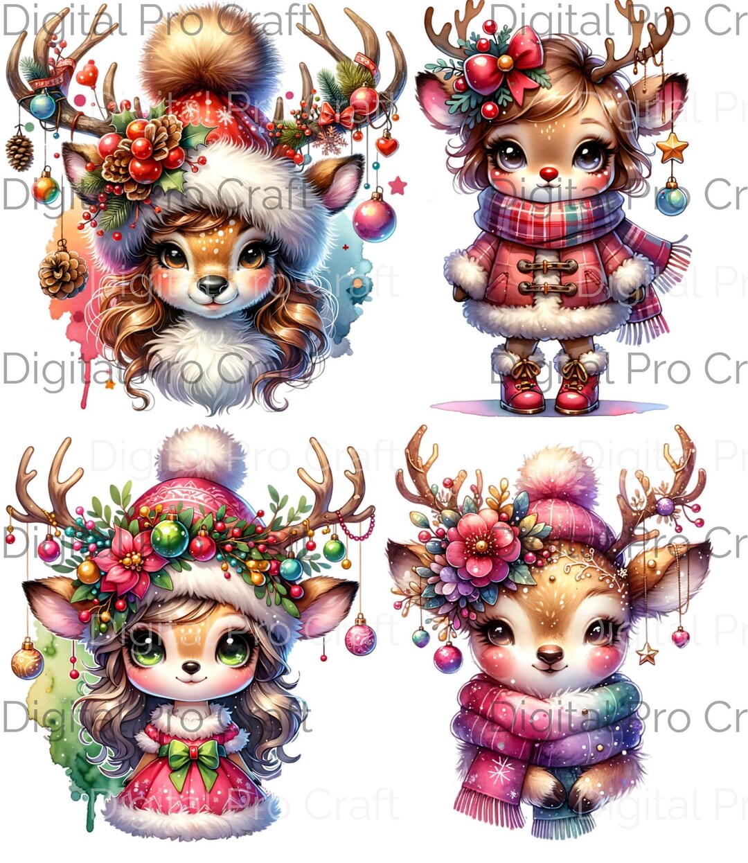 Adorable Reindeer Girl Clipart With Festive Hat and Cozy Scarf for ...