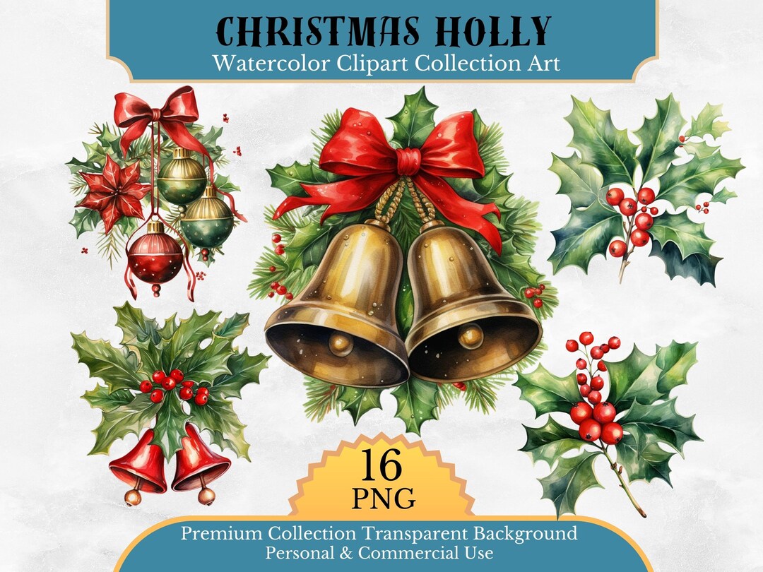 Watercolor Holly Clipart 16 High Quality PNG Files Christmas - Etsy