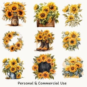 Sunflower Watercolor PNG Clipart Bundle – Digital Download, Floral Art ...