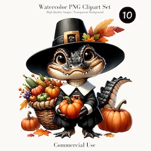 Thanksgiving Digital Clipart Set, Cute Thanksgiving Alligator Clipart ...