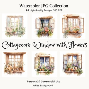 20 Watercolor Cottagecore Window Clipart, Rustic Countryside Views With ...