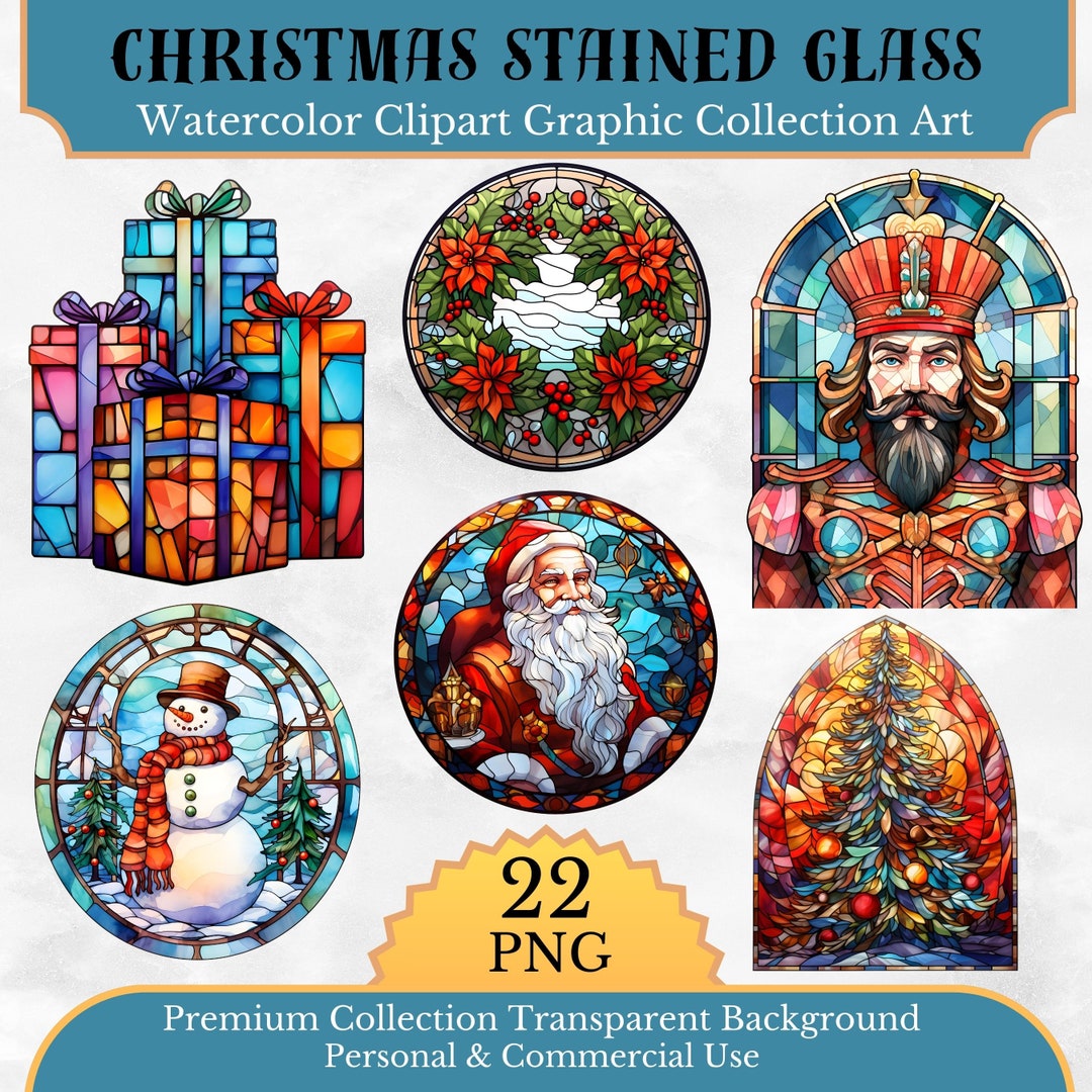 Christmas Stained Glass Clipart, 22 High Resolution PNG Files With ...
