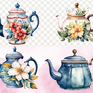 Vintage Watercolor Teapot Clipart - Antique Tea Time PNG Downloads for ...