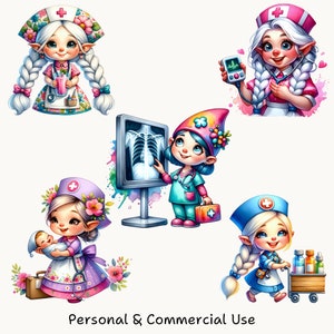 Nurse Gnome Watercolor Clipart, Cute Nursing Gnomes PNG Files for ...