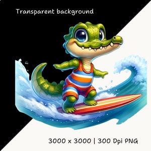 Summer Alligator Clipart Set, Cute Reptile Beach Party Graphics ...