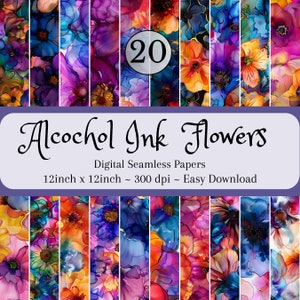 Alcohol Ink Flowers SEAMLESS Patterns, Abstract Flowers Digital Paper ...