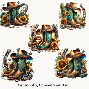 Western Cowboy Boot PNG – Horseshoe Sunflower Rope Clipart, Rustic ...