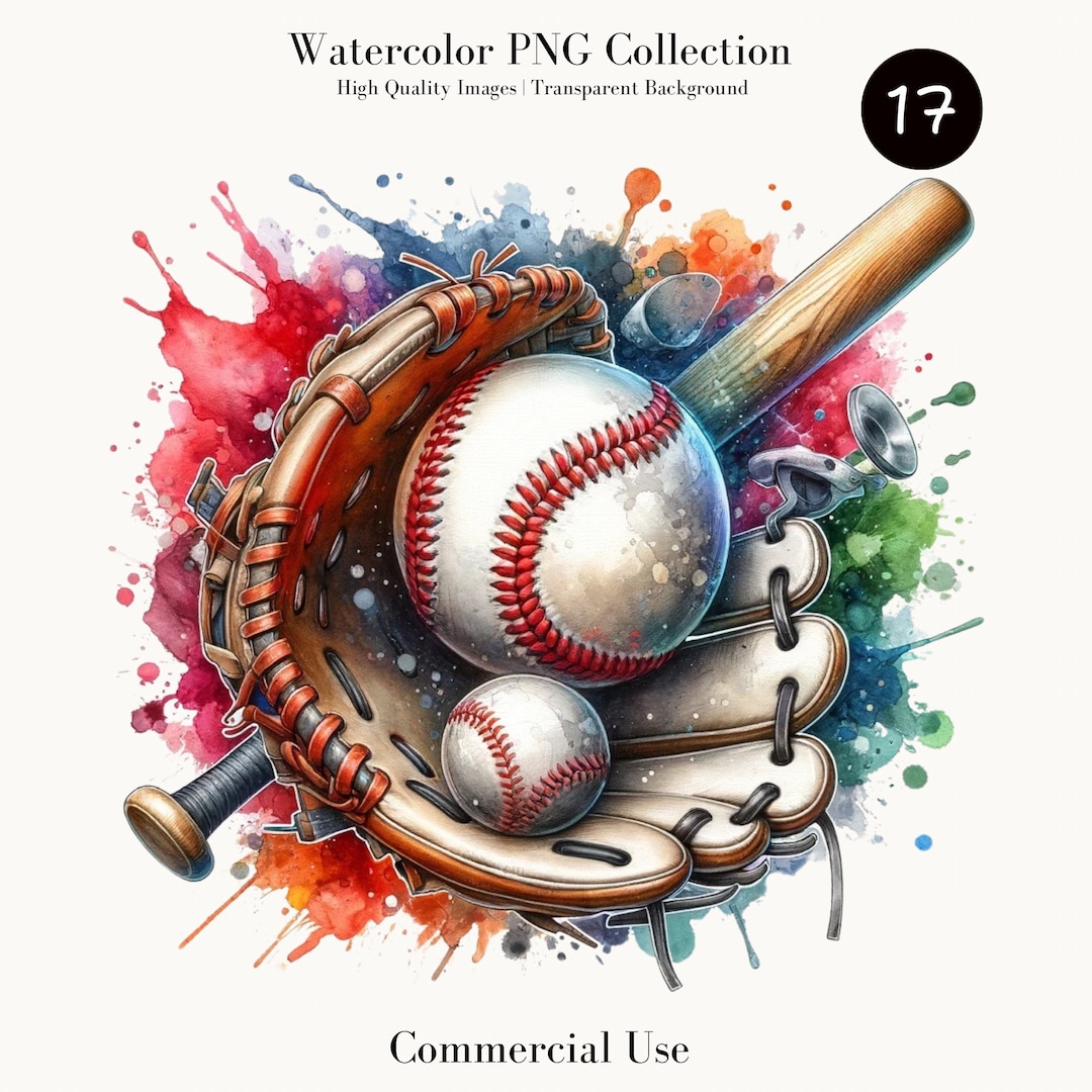 Watercolor Baseball Clipart, Digital Splash Sports Art, Commercial Use ...