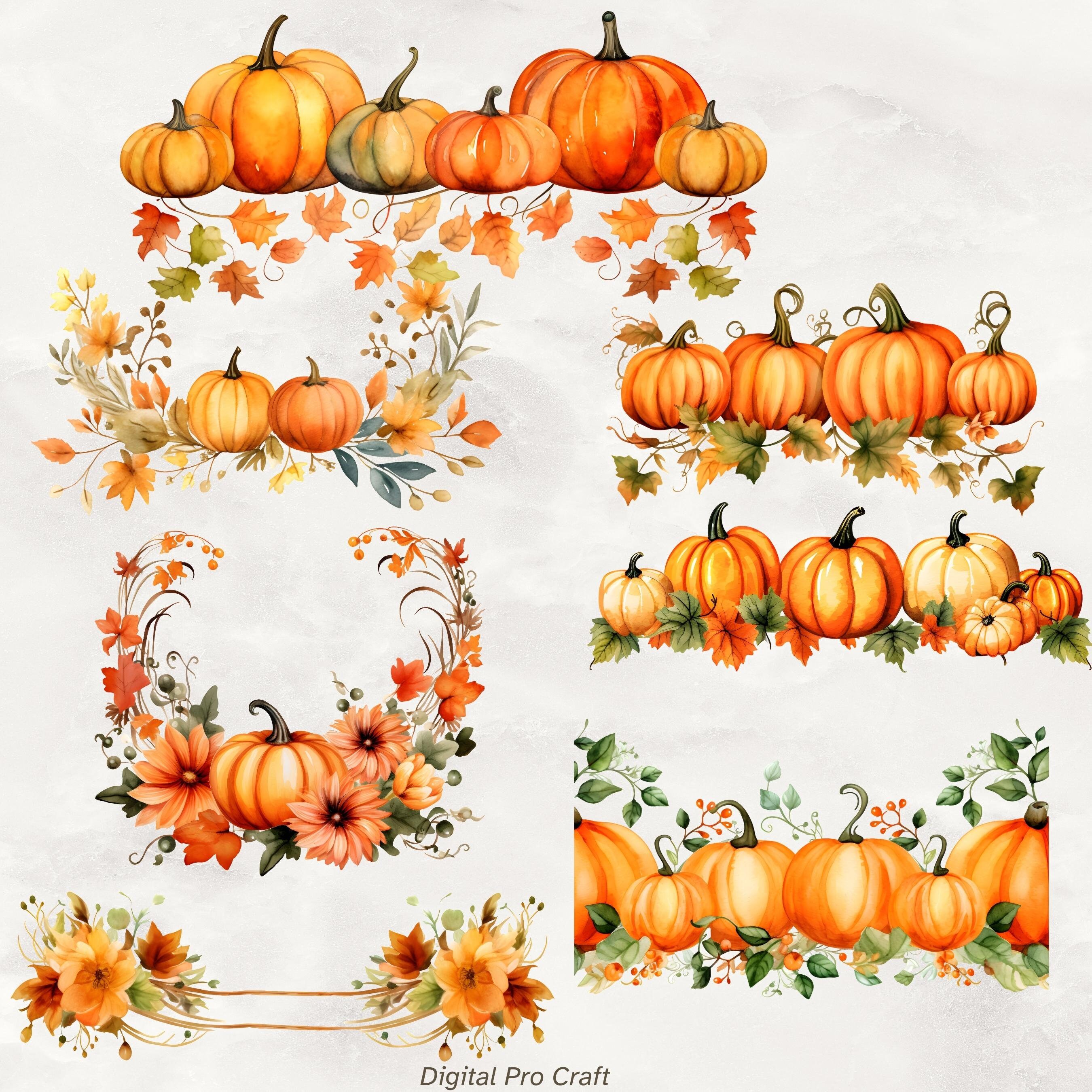 Watercolor Pumpkin Borders Clipart - Fall Autumn Borders Clip Art in ...