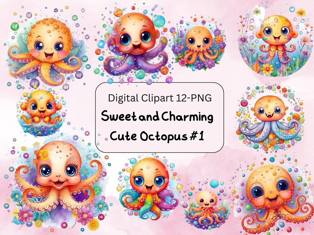 12 Cute Octopus PNG Clipart Ocean Animals Sea Octopus PNG Adorable ...