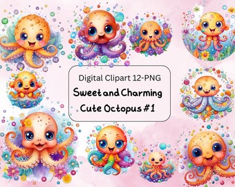 Cute Octopus PNG Clipart Ocean Animals Sea Octopus PNG Adorable Happy ...