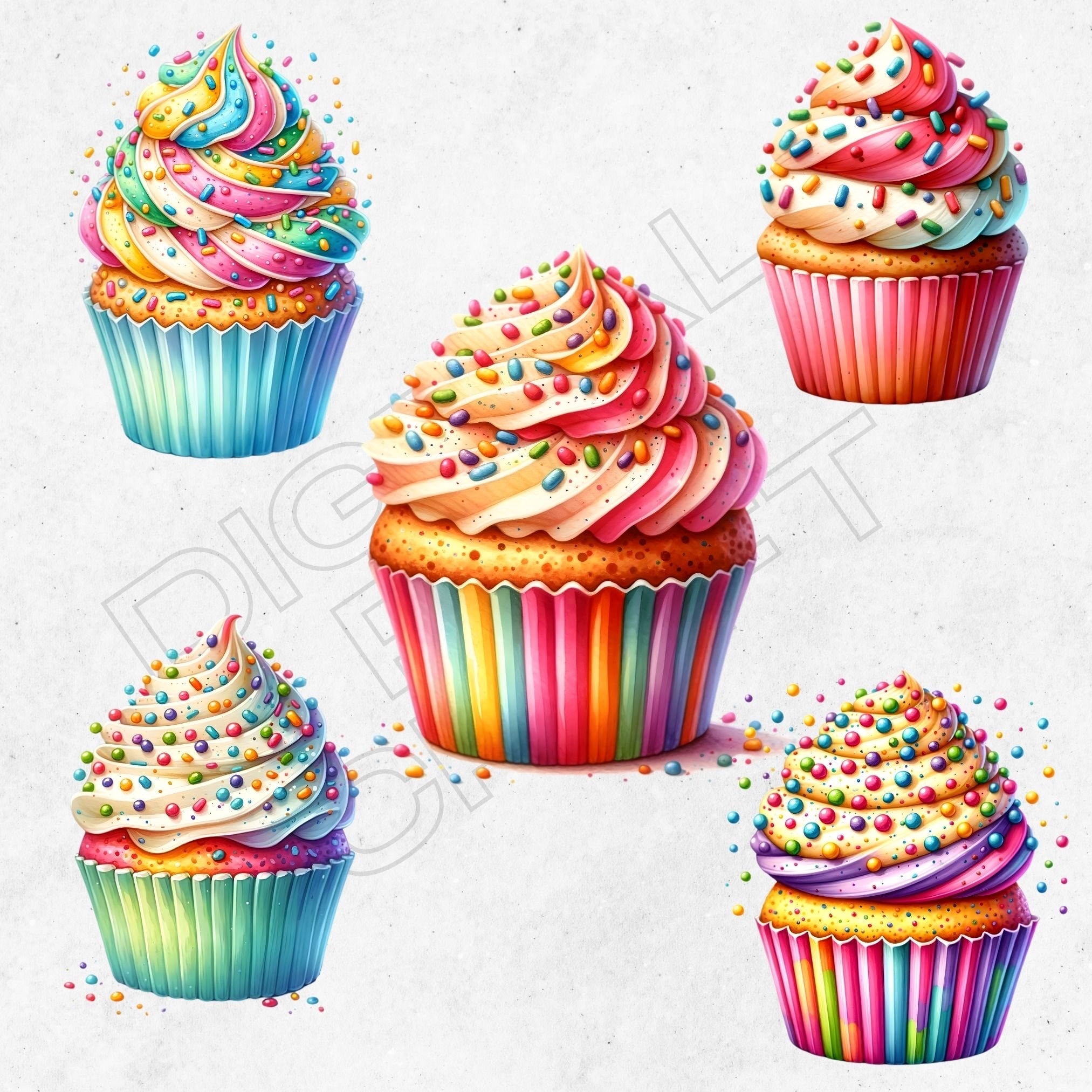 Colorful Cupcake Clipart Set, Digital Download, Sprinkles Cupcake ...