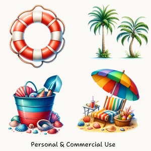 Watercolor Beach Day Collection Clipart - 18 PNG Beach Illustrations ...