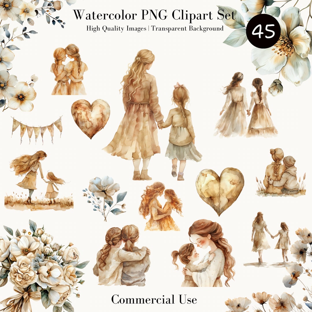 Watercolor Mother’s Day Clipart, Floral Mother’s Day PNG, Neutral ...