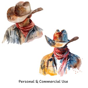Watercolor Cowboy Clipart, Western Cowboy Hat Illustration, Digital ...