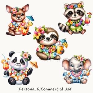 Cute Summer Animals PNG Clipart – Watercolor Tropical Animals in ...