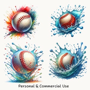 Watercolor Baseball Clipart, Digital Splash Sports Art, Commercial Use ...