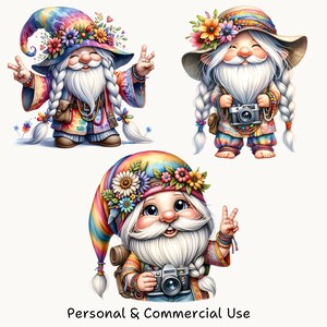 Hippie Gnome Clipart Set, Watercolor PNG, Transparent Background ...