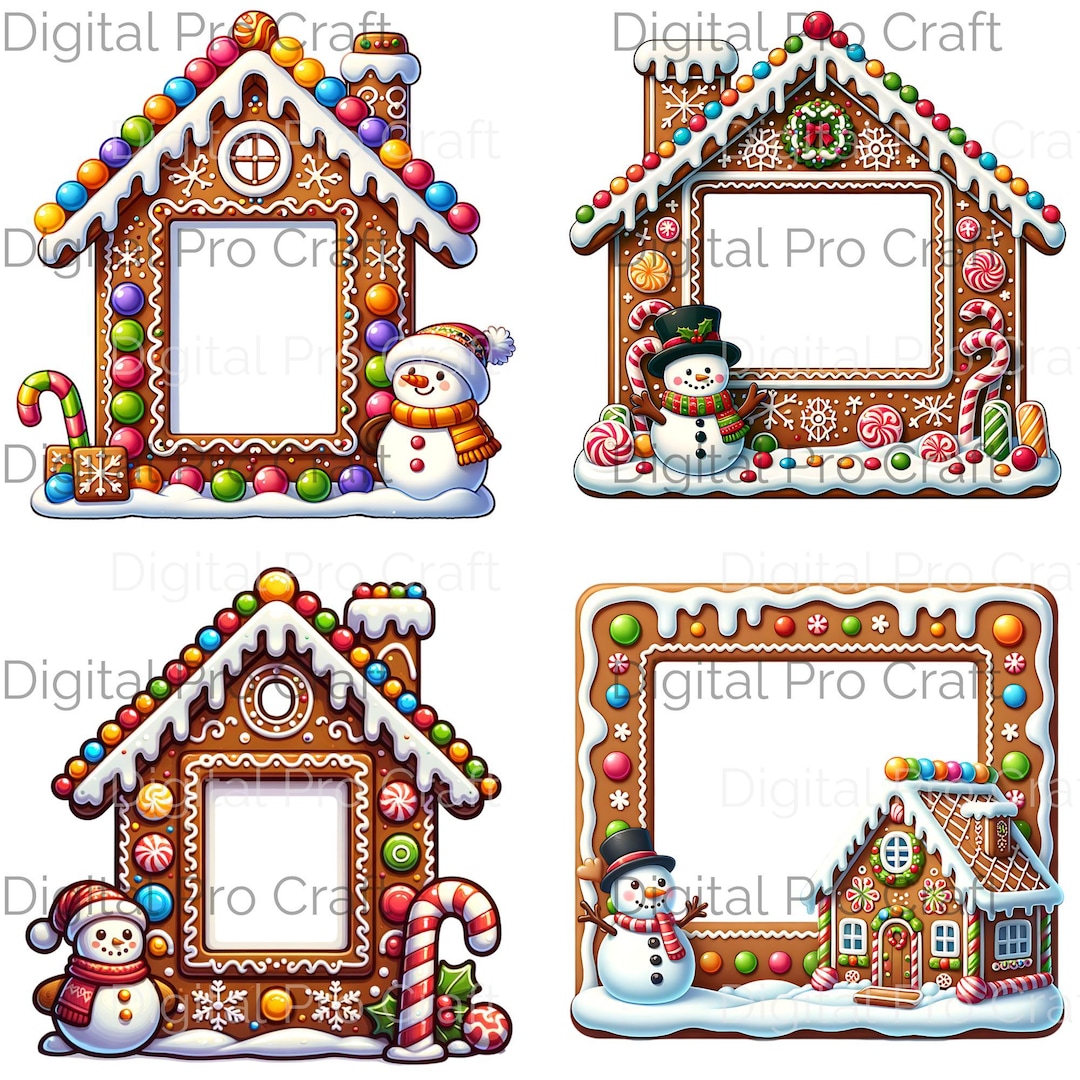 Whimsical Gingerbread House Picture Frame Clipart for Holiday Crafts ...