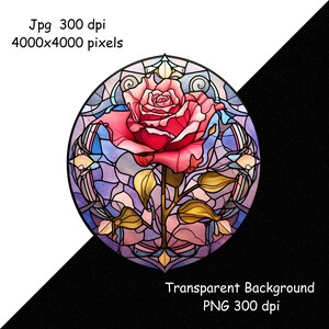 Watercolor Pink Rose Stained Glass Window Clipart Rose PNG-JPG - Etsy
