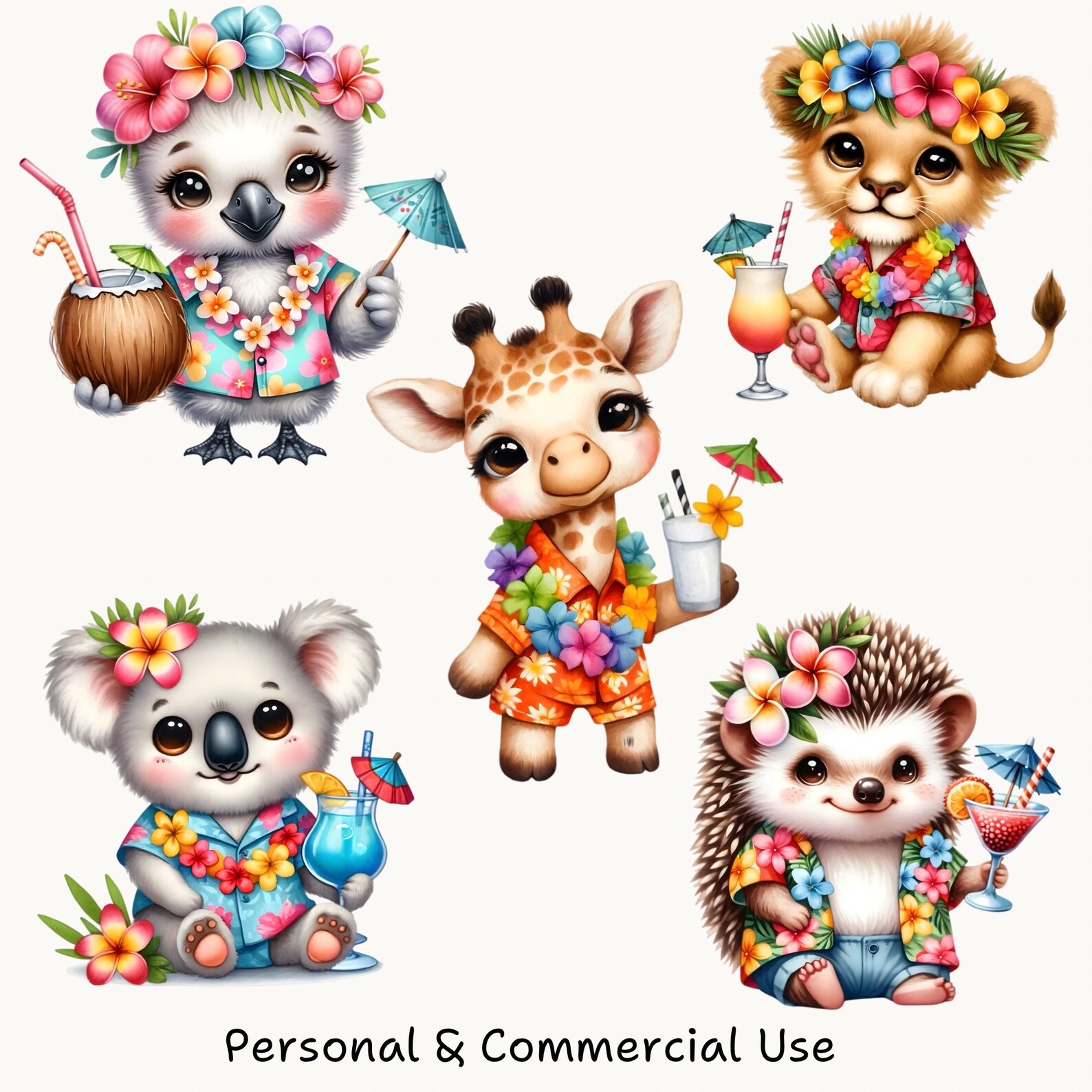 Cute Summer Animals PNG Clipart – Watercolor Tropical Animals in ...