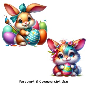 Cute Easter Bunny Digital Clipart, Pastel Easter Eggs Basket, Spring ...