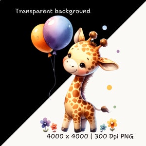 Cute Watercolor Giraffe PNG Clipart Set – Nursery Decor, Printable Art ...