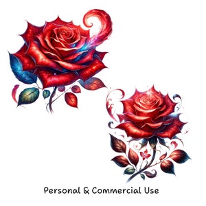 Vibrant Red Rose Clipart Bundle, 10 PNG Files, Digital Download ...