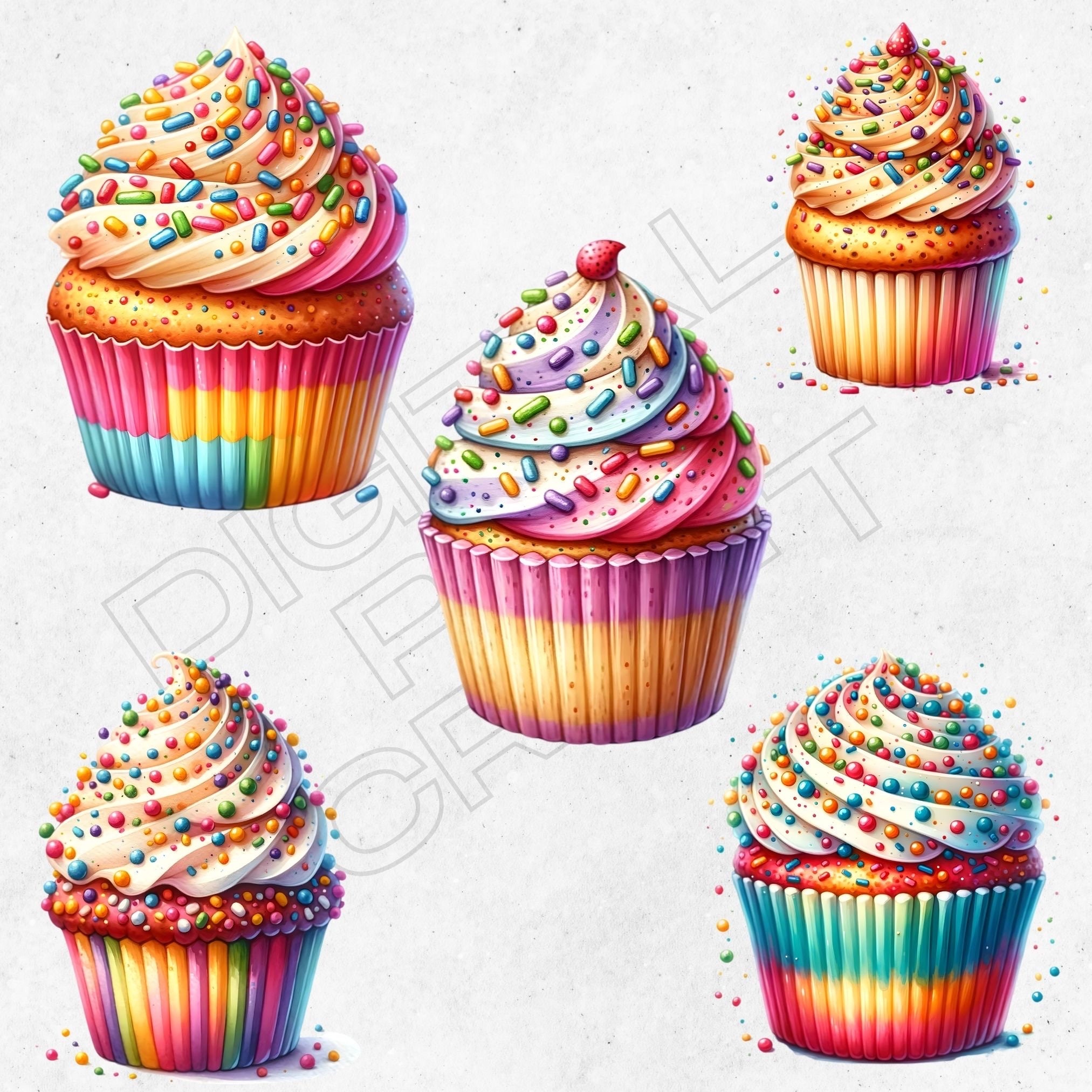 Colorful Cupcake Clipart Set, Digital Download, Sprinkles Cupcake ...