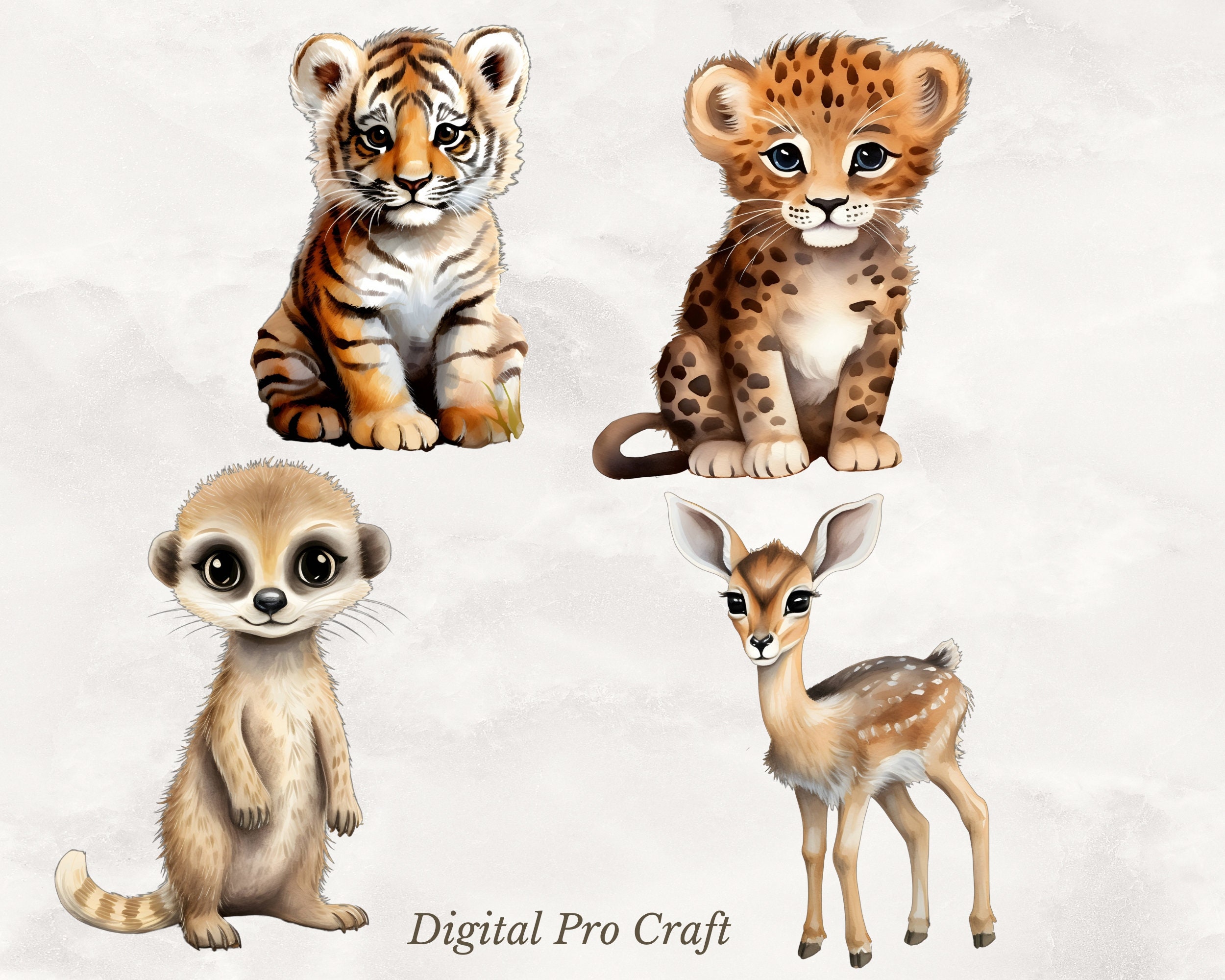 12 Watercolor Safari Baby Animals Clipart-commercial - Etsy