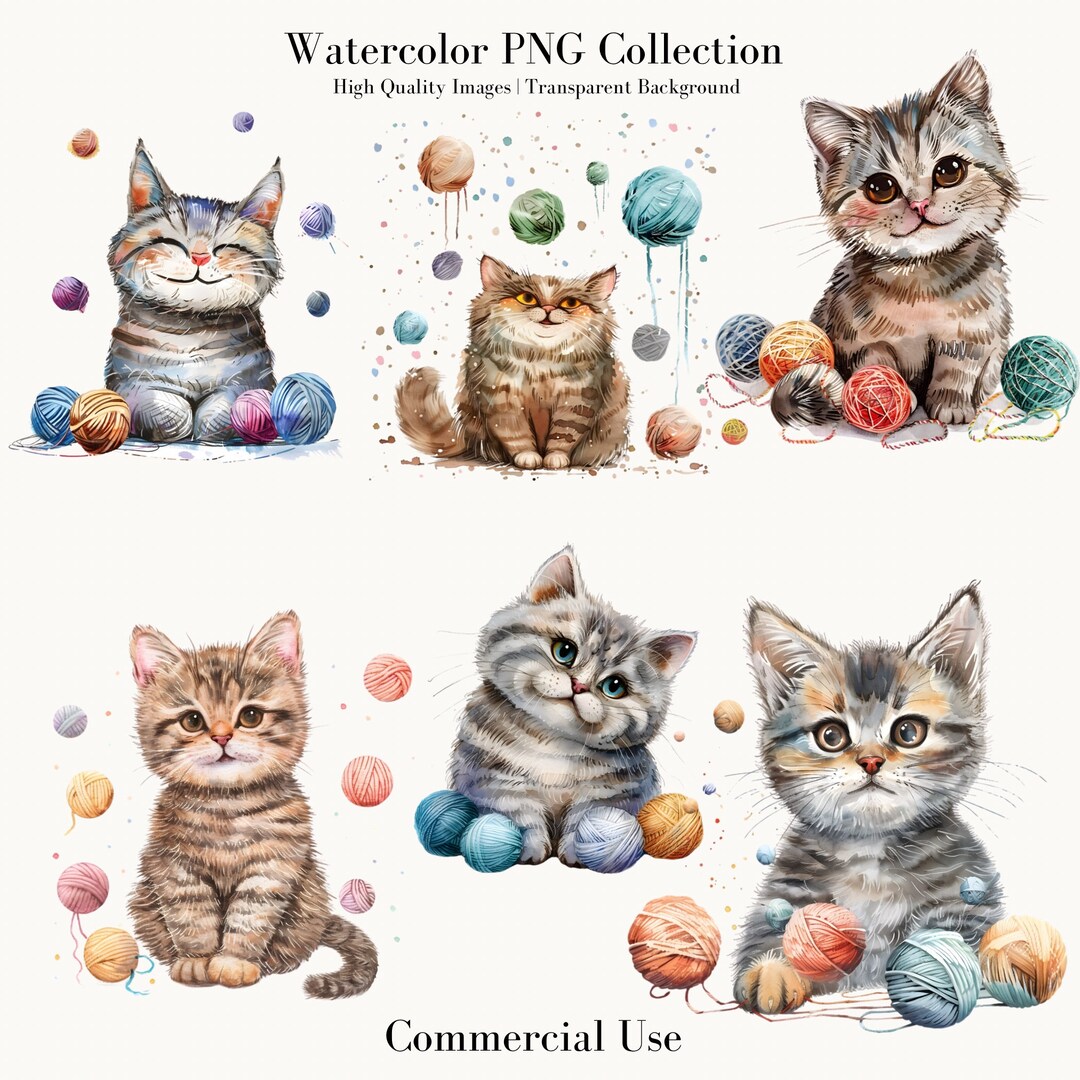 Watercolor Kitten Clipart, Cute Cat Digital Download, Printable Art ...