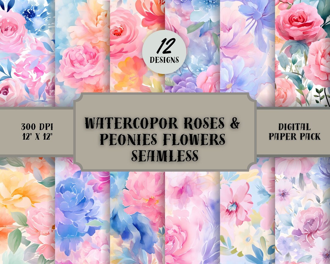 Watercolor Roses and Peonies SEAMLESS Patterns-digital Paper-12 Designs ...