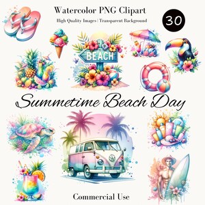 Summertime Clipart Bundle, Summer Vibes PNG, Hello Summer & Tropical ...