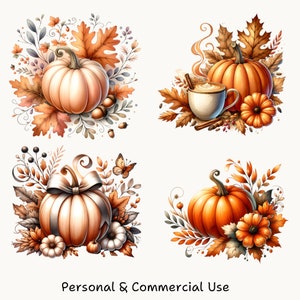 Fall Pumpkin Watercolor Clipart – Autumn Coffee PNG Bundle, Harvest ...
