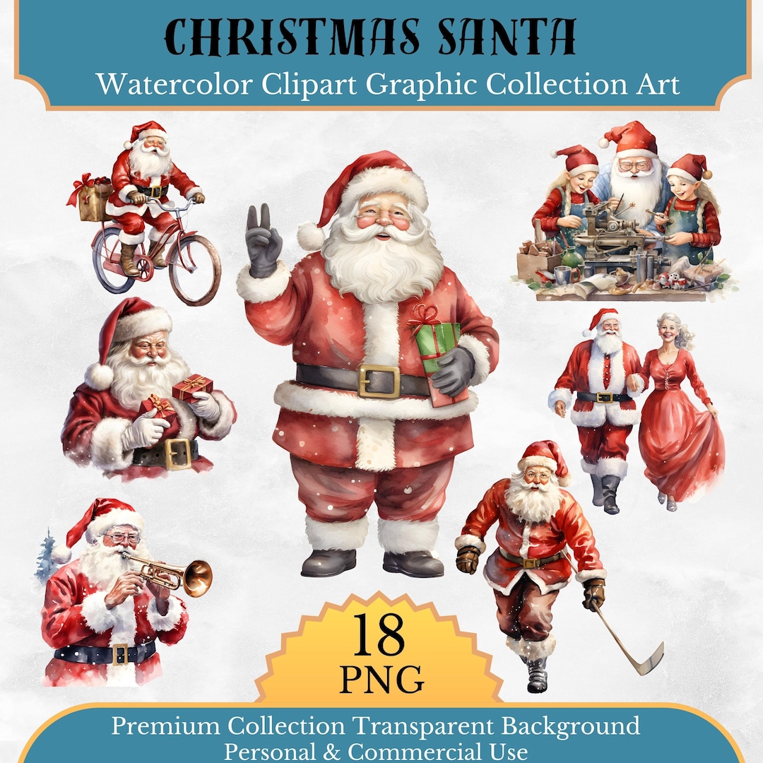 Watercolor Santa Claus Clipart, Christmas Clipart, Santa Claus PNG ...