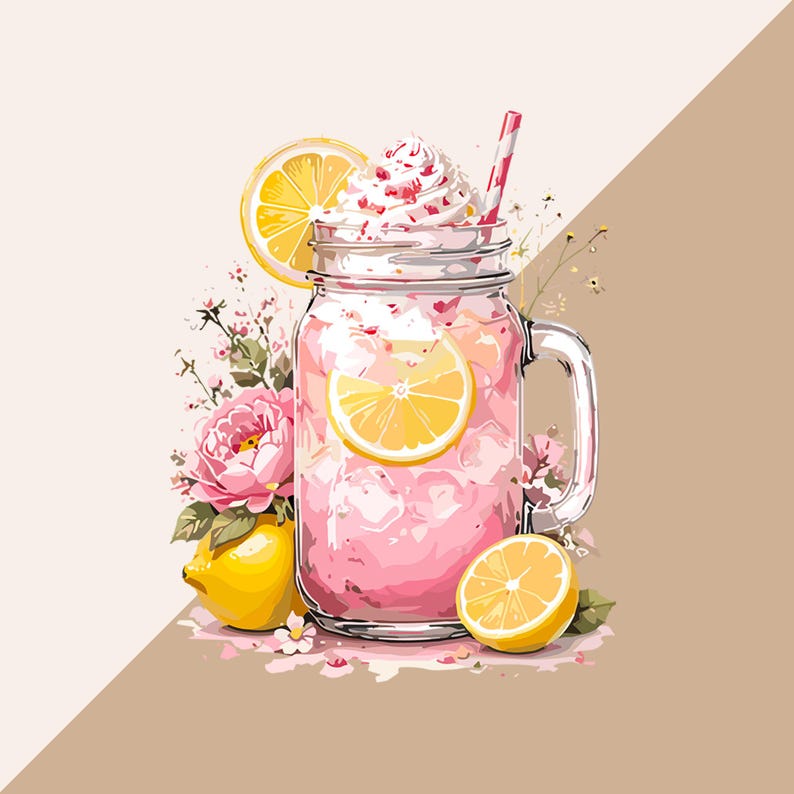 Pink Lemonade Clipart Bundle | Watercolor Summer PNG Graphics, Lemonade ...