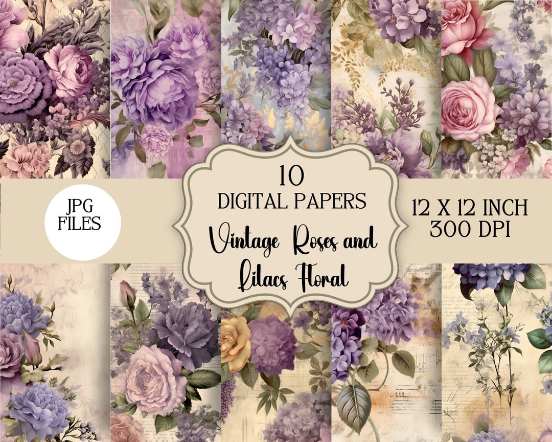 Roses and Lilacs Floral Digital Paper Seamless Repeating Pattern 10 ...