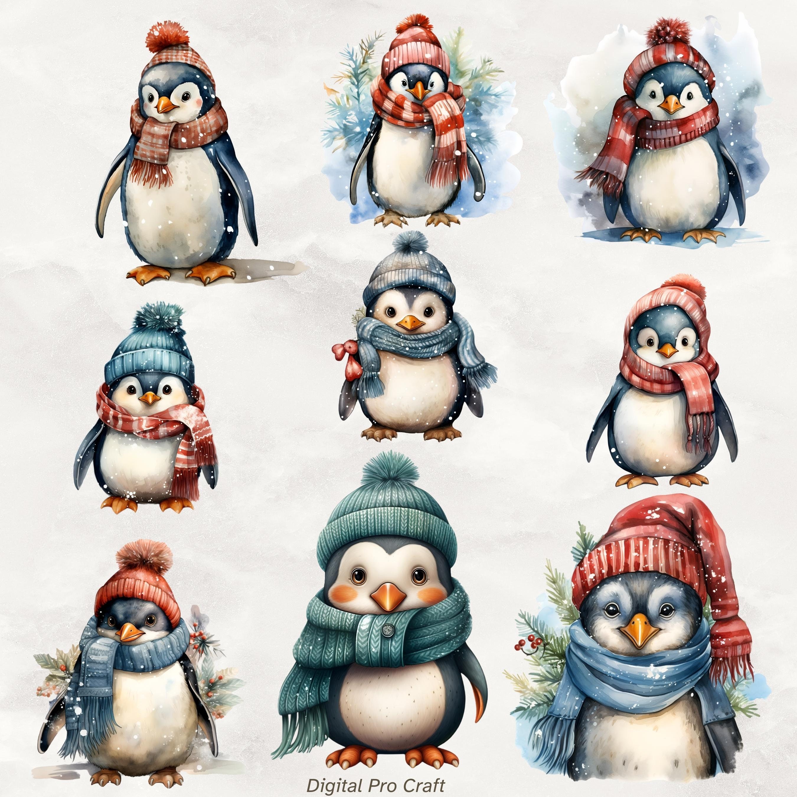 Penguin Clipart Penguin Png Watercolor Clipart Winter - Etsy